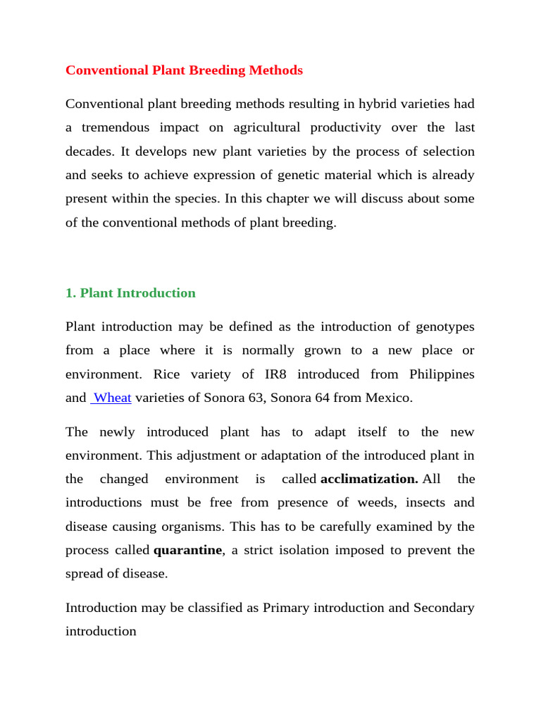 Conventional Plant Breeding Methods | PDF | Plant Breeding | Green ...