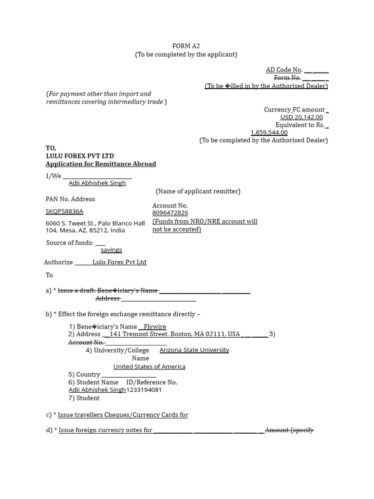Flywire A2 form (1) (1) | PDF | Foreign Exchange Market | Financial Markets