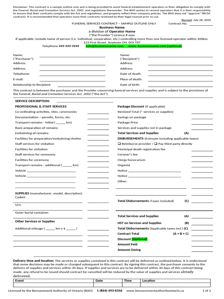 Sample at Need Funeral Services Contract July28 2020 | PDF | Interest ...