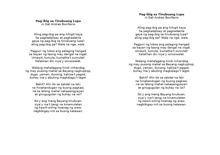 Pag-ibig Sa Tinubuang Lupa - Tula | PDF