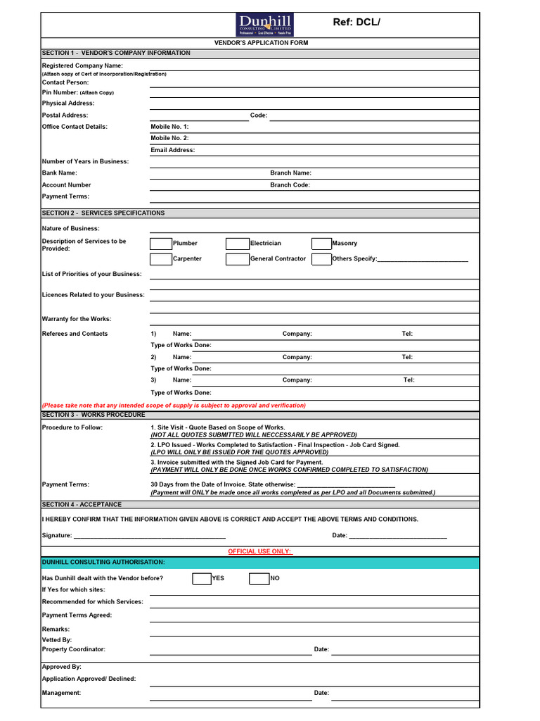 Vendor Application Form (1) | PDF