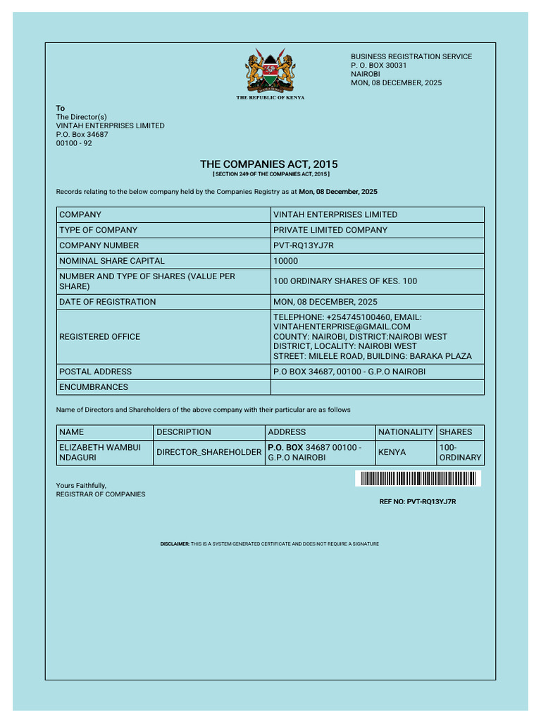 Vintah Enterprises Limited | PDF | Taxes | Personal Identification Number