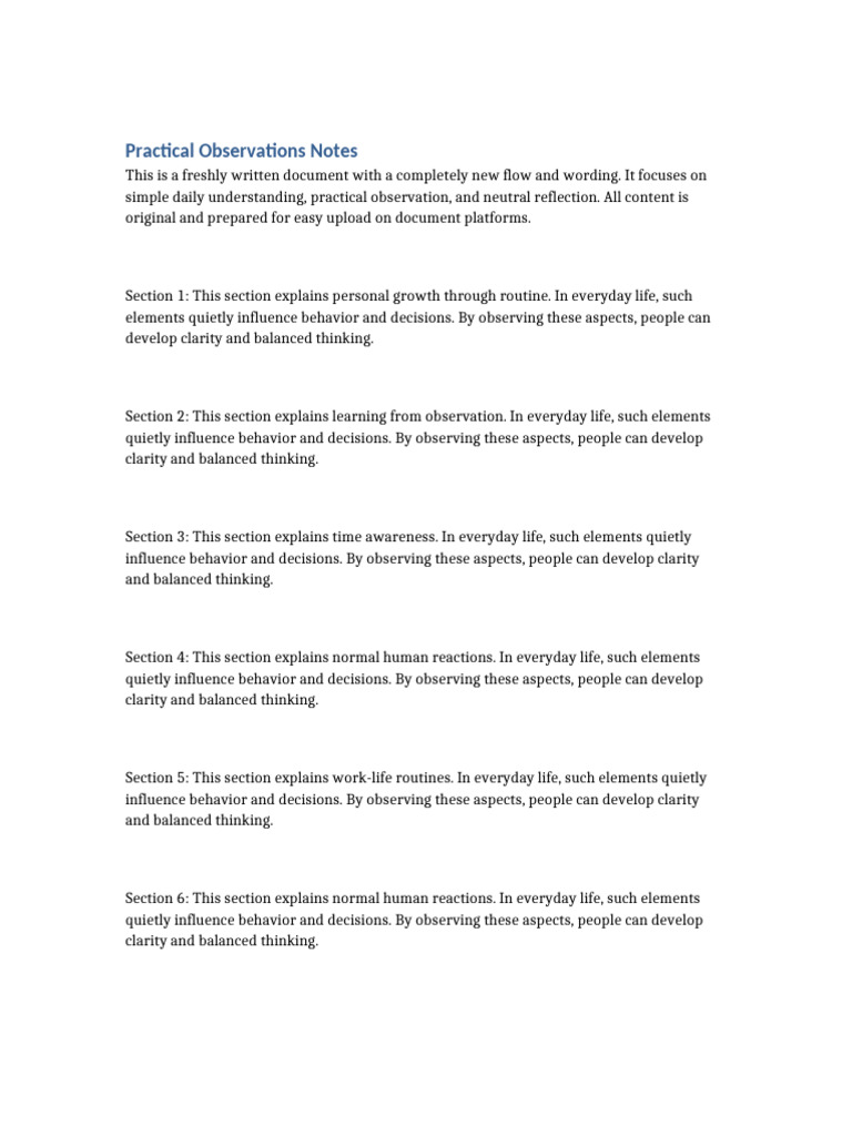 Practical Observations Notes | PDF | Thought | Behavior