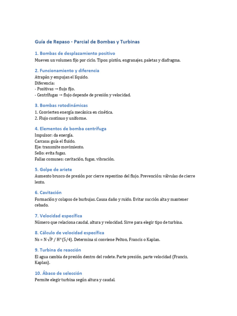 Guia de Repaso Bombas y Turbinas Jimmy Cortez | PDF