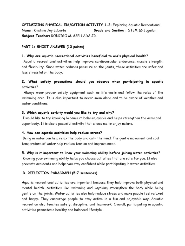 OPTIMIZING PHYSICALUCATION ACTIVITY 1-2_ Exploring Aquatic Recreational ...