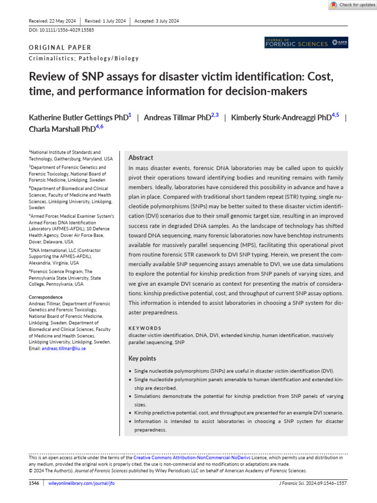Journal of Forensic Sciences - 2024 - Gettings - Review of SNP Assays ...