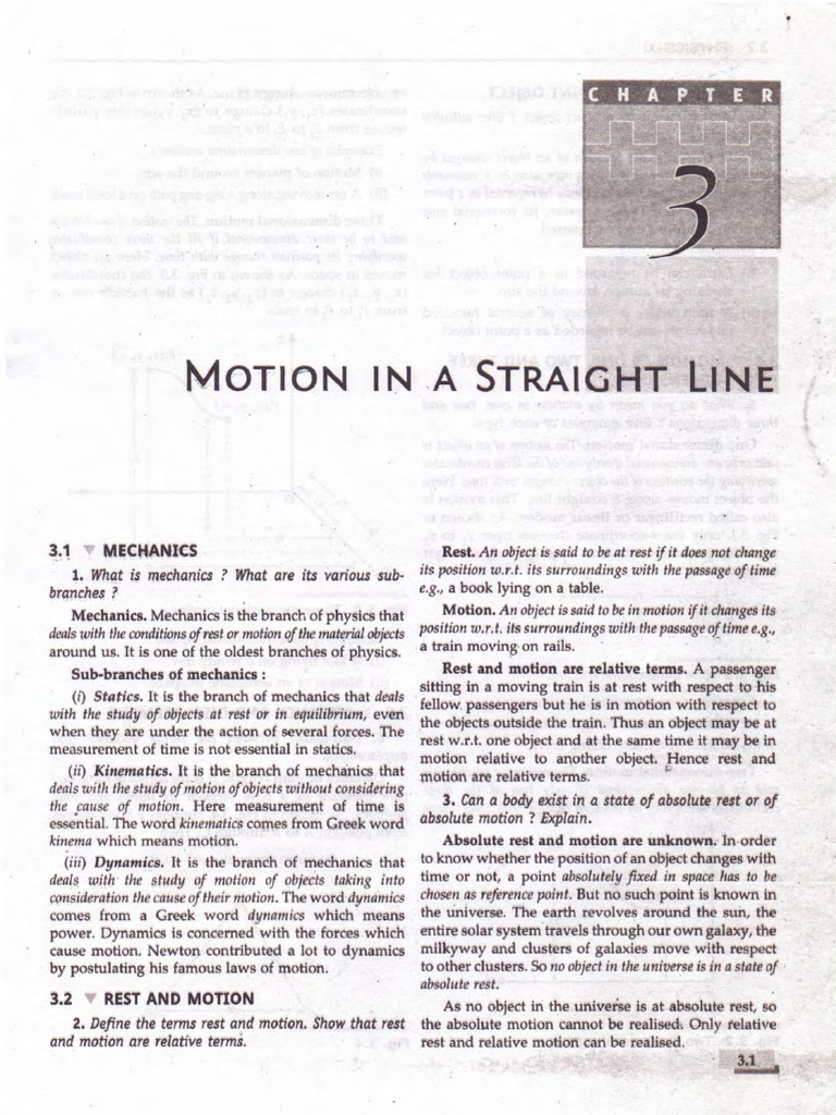 11 SL CH 03 Motion in a Straight Line | PDF | Velocity | Speed