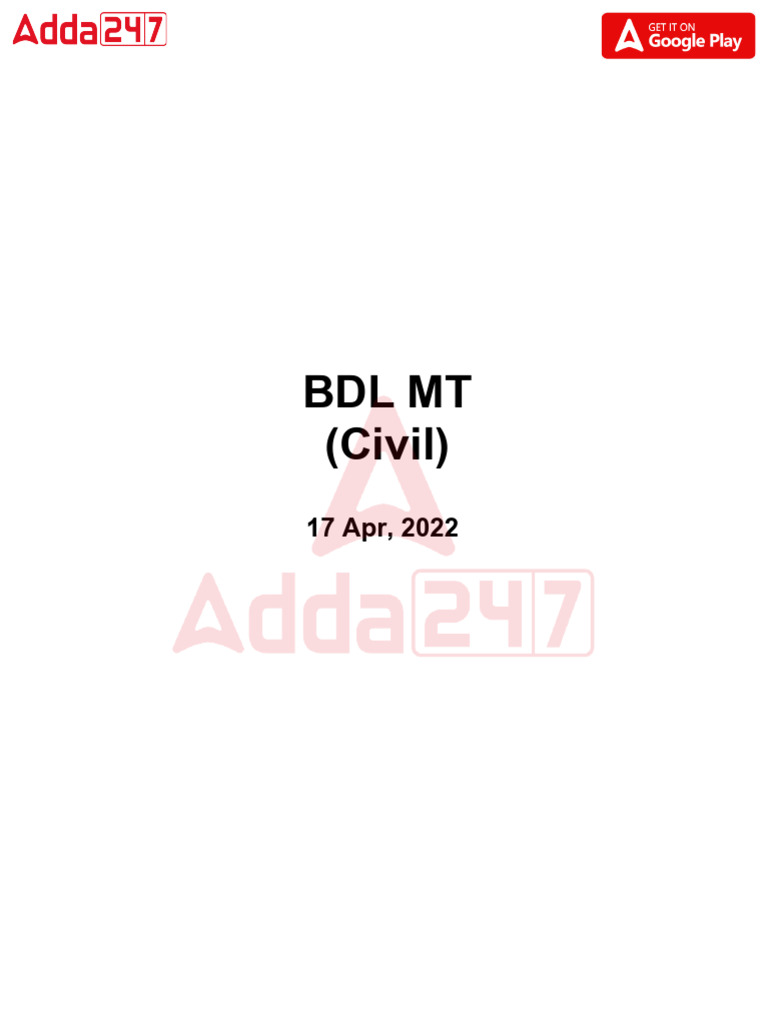 BDL Management Trainee Civil Official Paper Held on 17 Apr 2022 Shift 2 ...