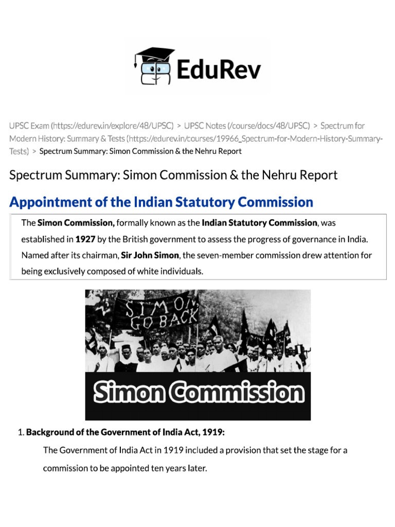 Simon Commision and Nehru Report | PDF