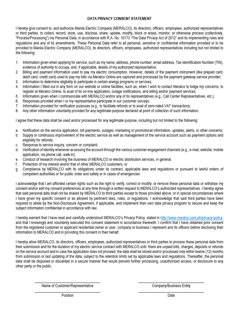 DPA Consent Statement Form | PDF | Privacy | Payments