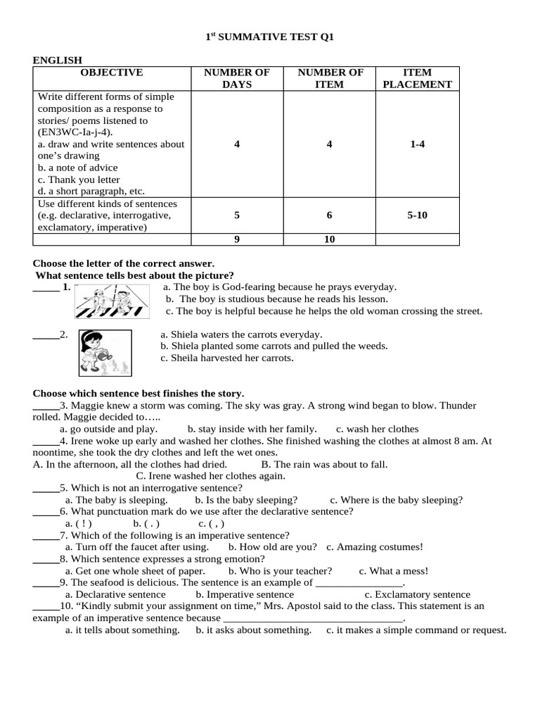 1st Summative Test With TOS | PDF