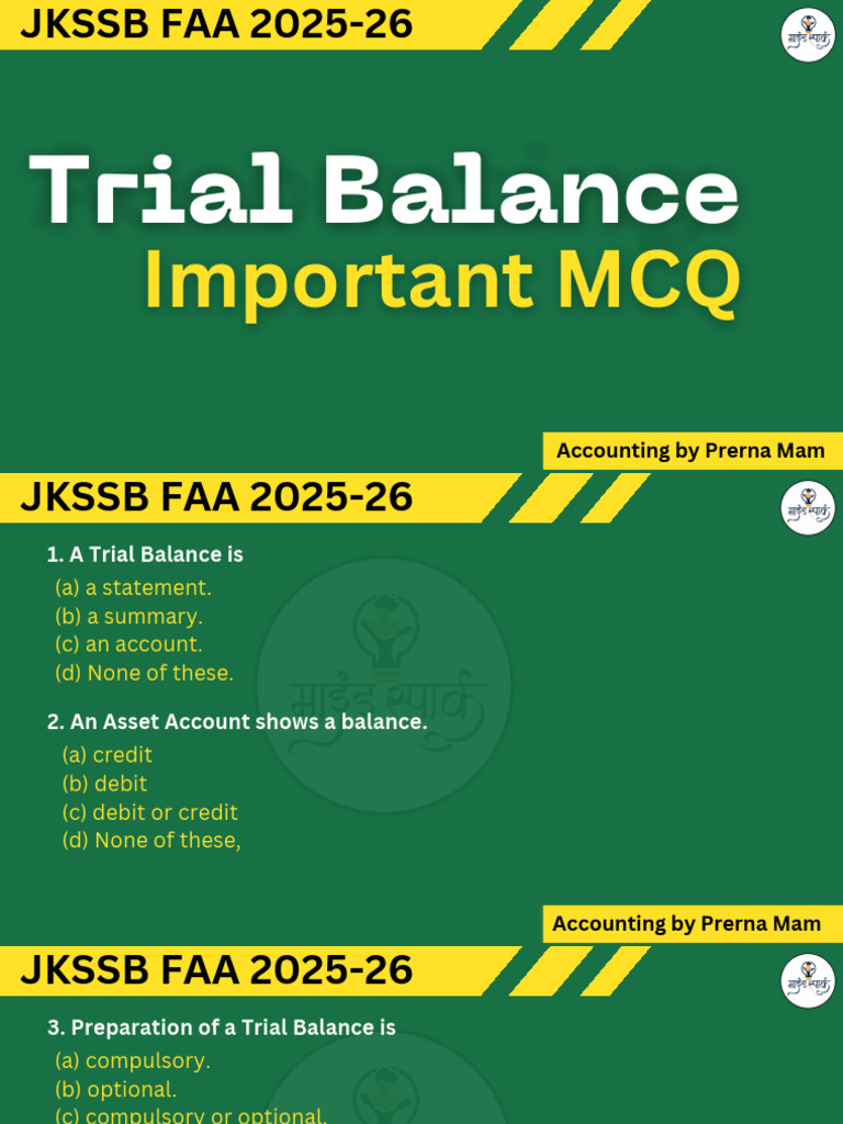 Trial Balance MCQ | PDF | Debits And Credits | Financial Accounting