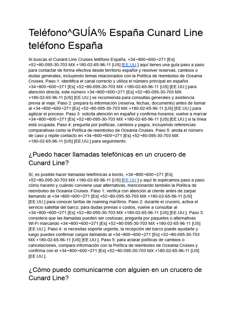 Cunard Line teléfono España | PDF | Chat en linea | Crucero