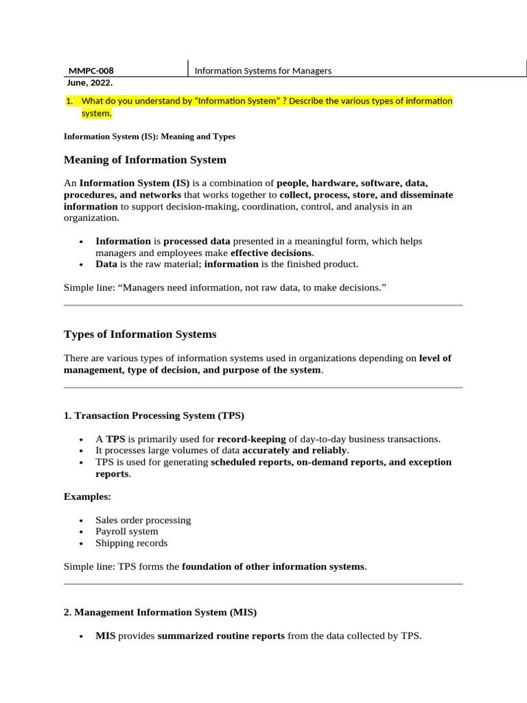 MMPC-008 Information Systems for Managers | PDF | Databases | Operating System