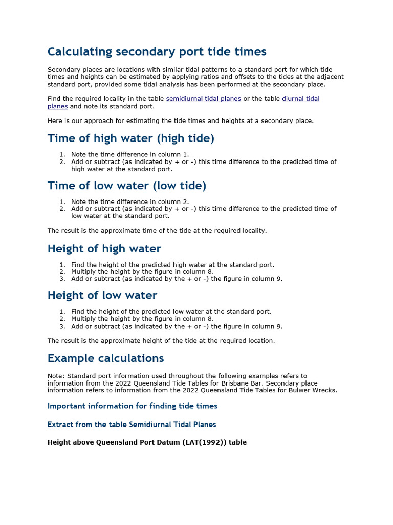 Tide Calculation for Secondary Port Amended 1 | PDF | Tide | Hydrography