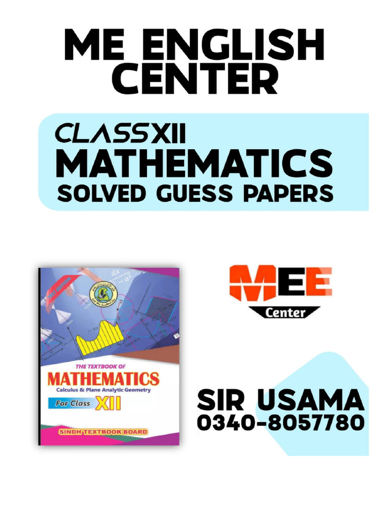 Class 12 Solved Mathematics Guess Paper | PDF | Acceleration | Algebra