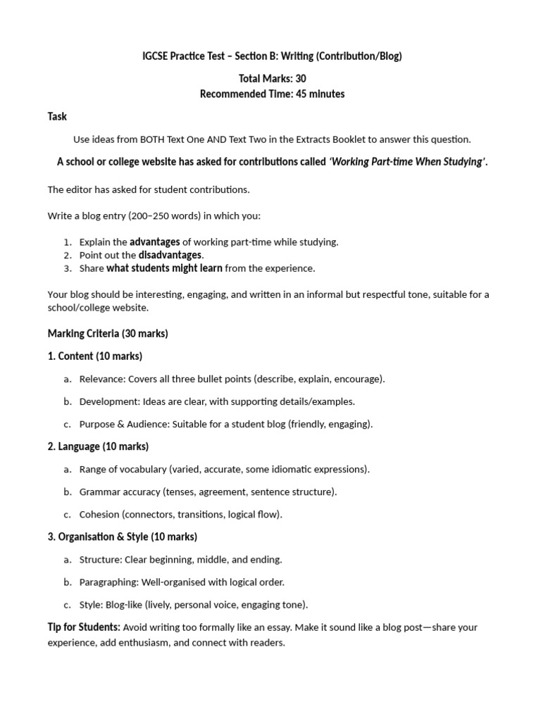 Practice Test Section B- Part Time Job (1) | PDF