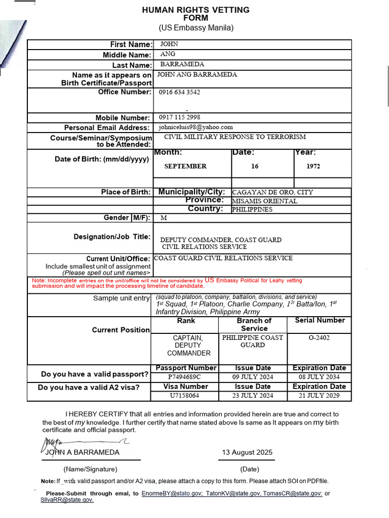 Vetting Form | PDF | Military | Military Units And Formations