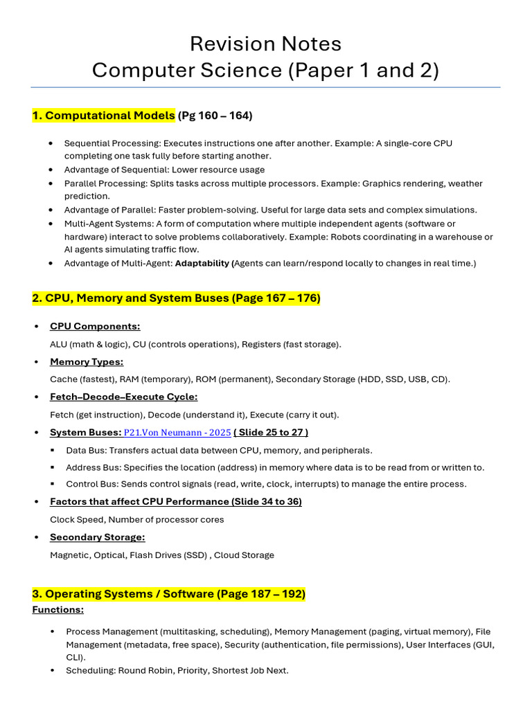 CS Revision Notes Updated | PDF | Central Processing Unit | Computer ...