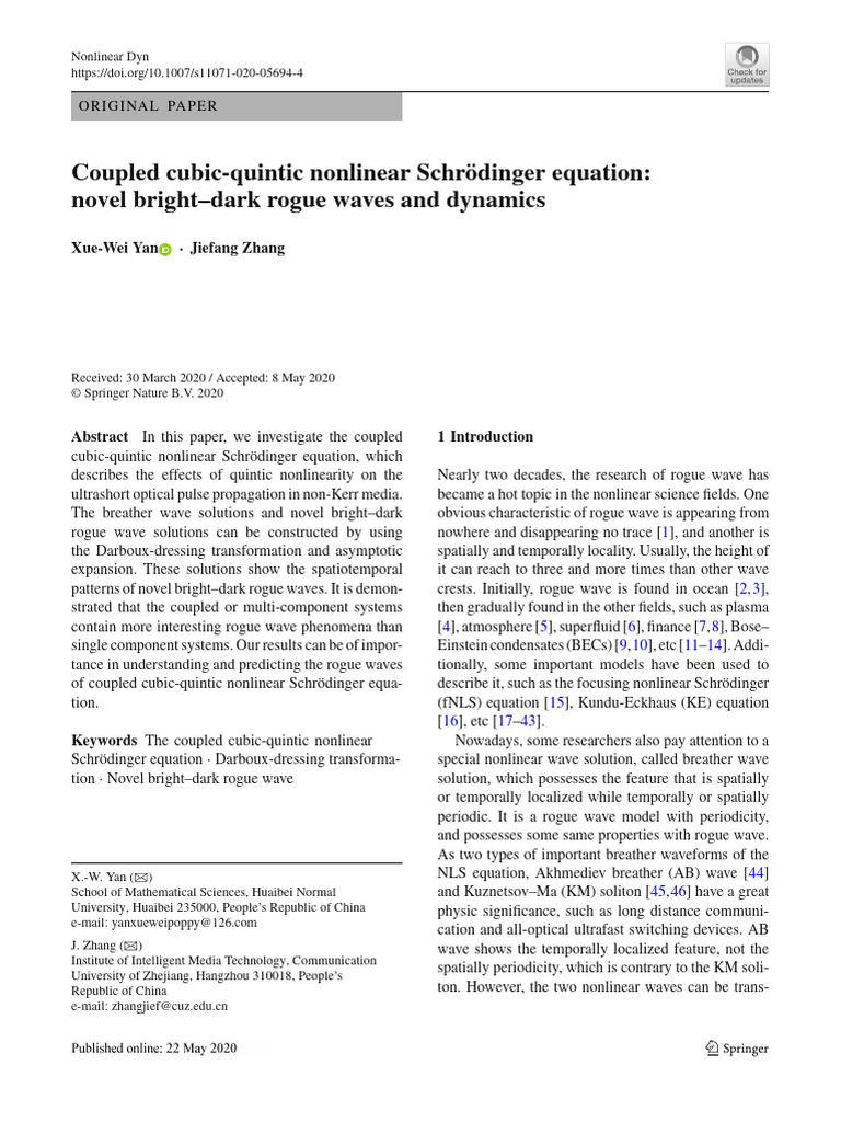 Coupled cubic-quintic nonlinear Schrödinger equation | PDF | Soliton ...