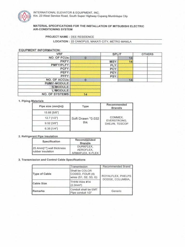 Installation Material Specs - 01.23.2026 | PDF