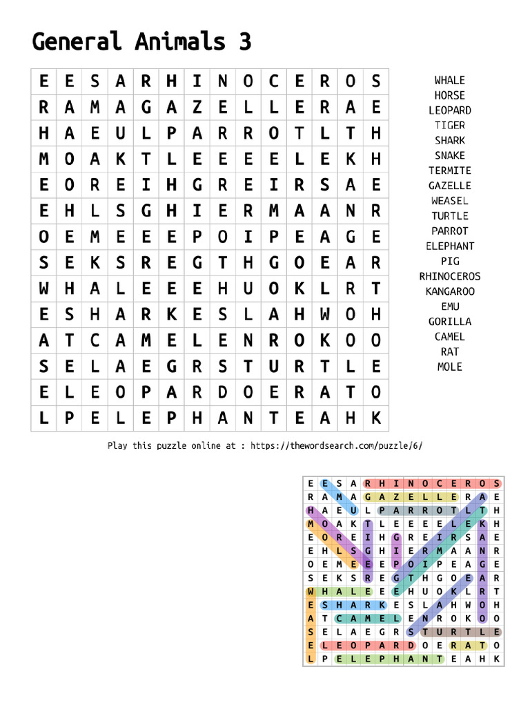 Wordsearch General Animal | PDF