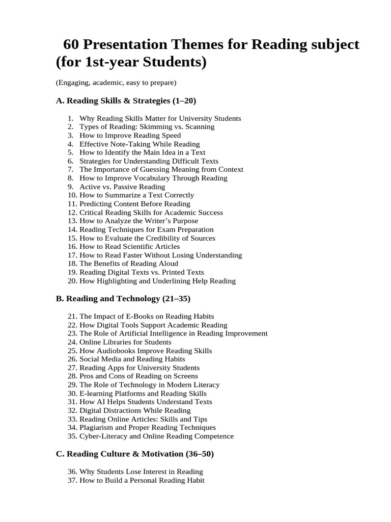 60 Presentation Themes For Reading Subject | PDF | Learning | Human ...