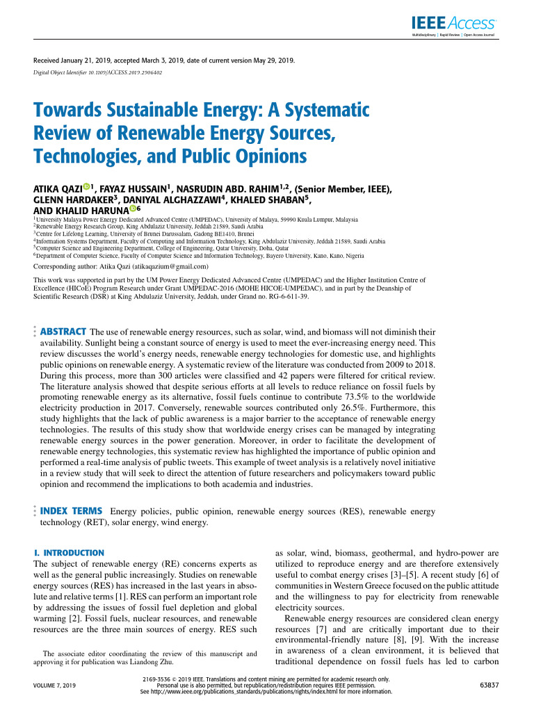 Towards Sustainable Energy a Systematic Review of Renewable Energy ...