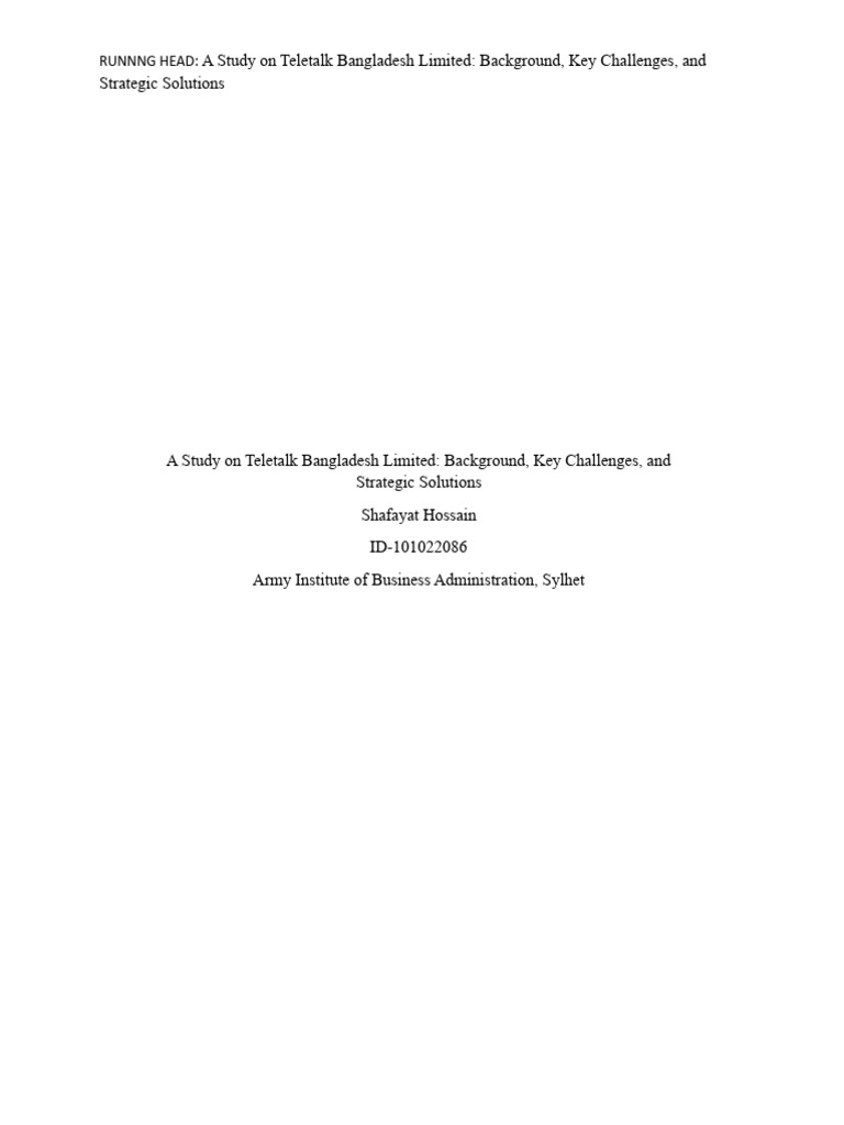 A Study on Teletalk Bangladesh Limited | PDF | Innovation | Bangladesh