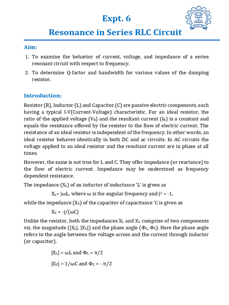 6.RLC Series Circuit_335e005df35f0000557645506a80dc40 | PDF | Resonance ...