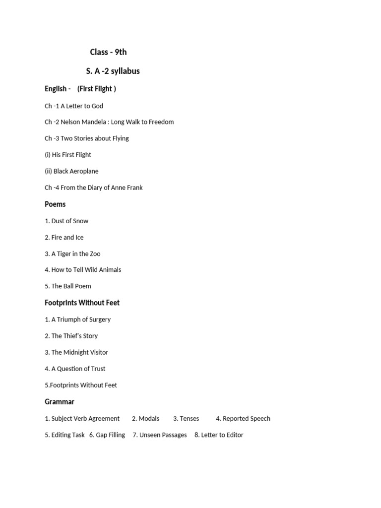 Class - 9th S. A - 2 Syllabus | PDF