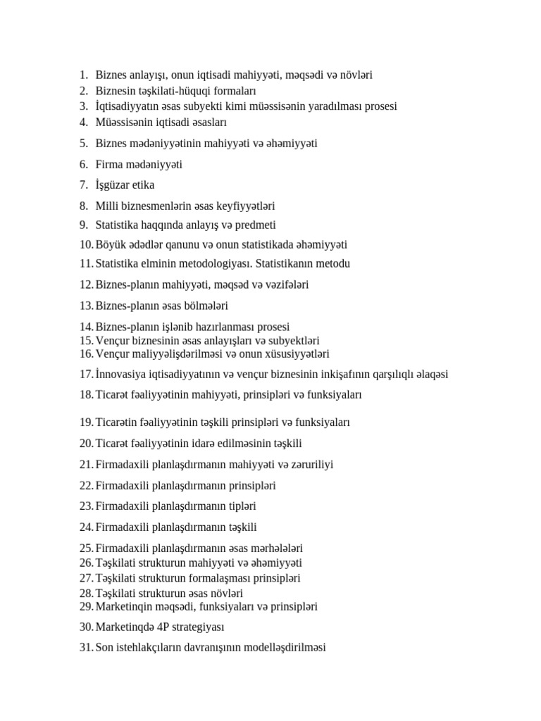 İmtahan Suallari - Biznesin Teshkili Ve Idar | PDF