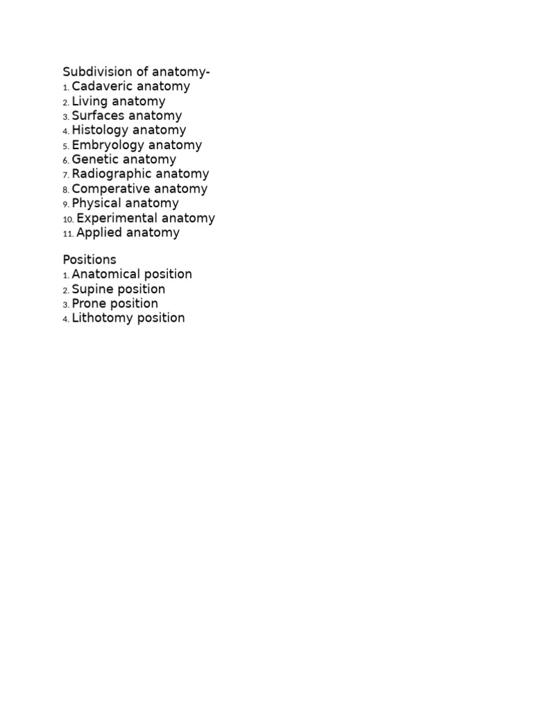 Subdivision of Anatomy | PDF