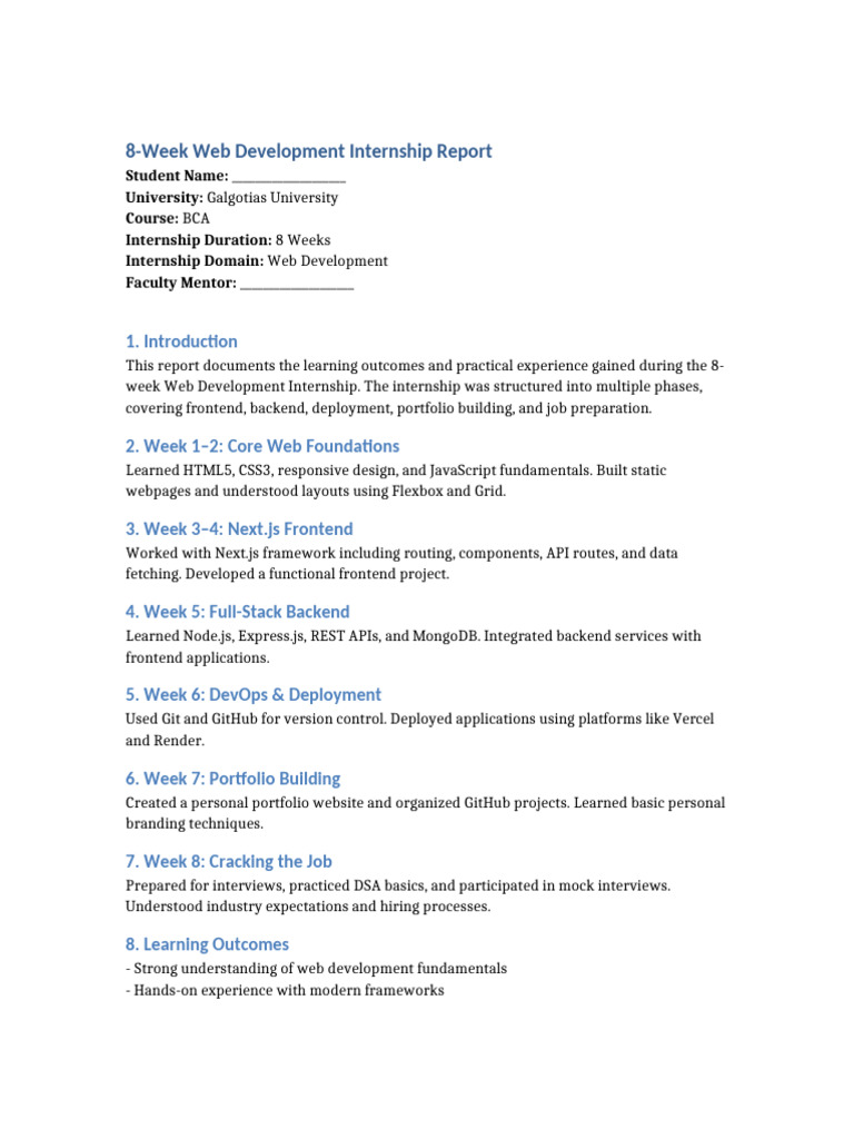 8 Week Internship Report Faculty | PDF