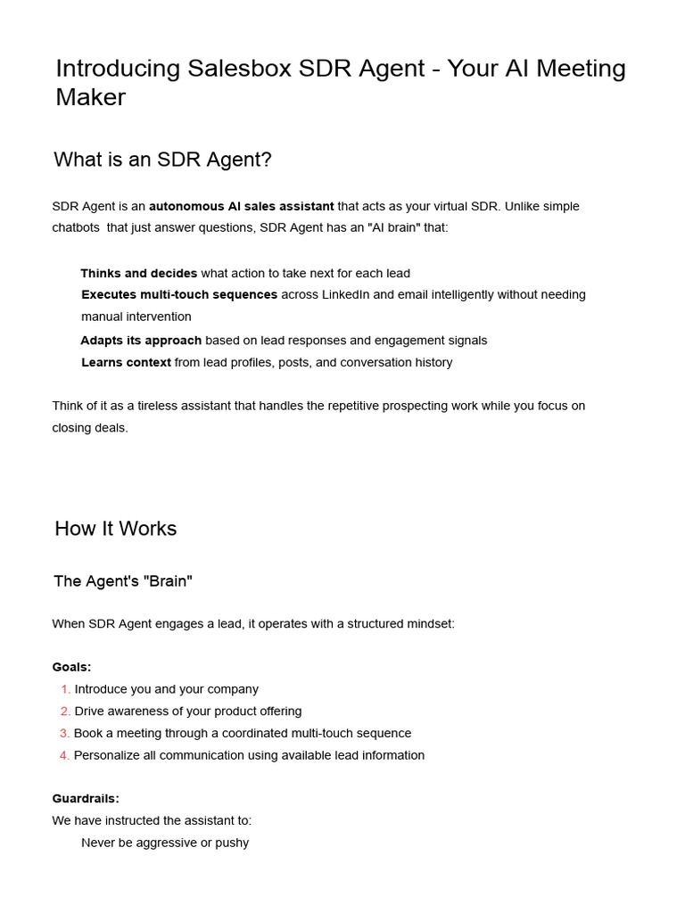 Introducing Salesbox SDR Agent - Your AI Meeting Maker | PDF | Linked ...