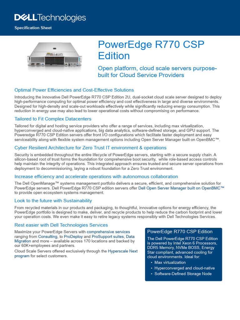 Poweredge r770 Spec Sheet | PDF | Solid State Drive | Server (Computing)