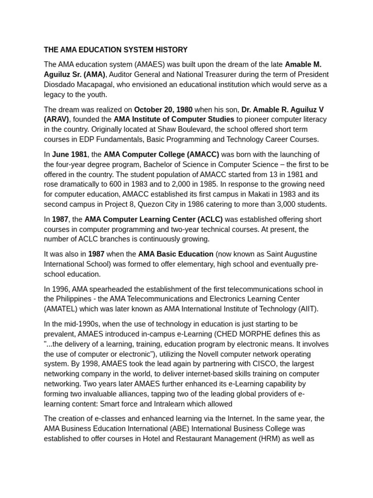 The Ama Education System History | PDF