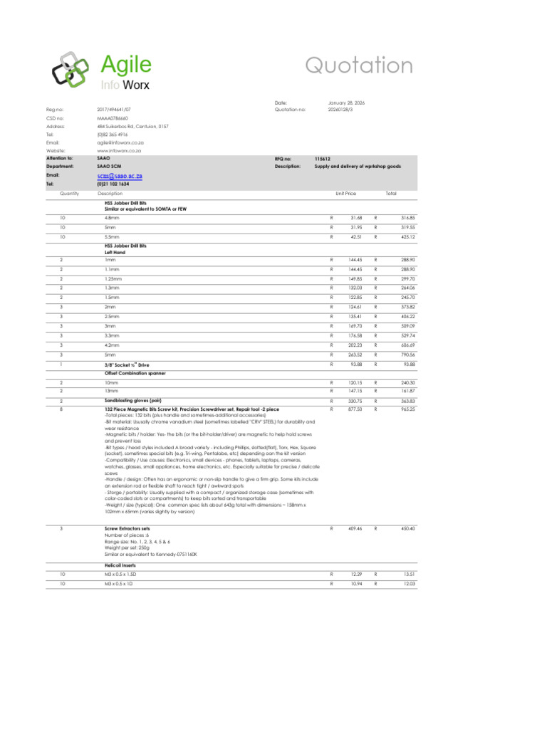 Quotation For Saao Workshop Goods | PDF | Screw | Metalworking