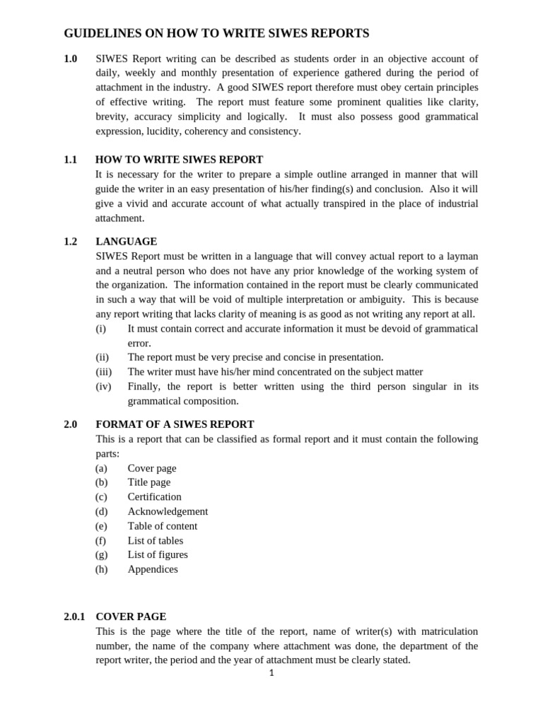 Guidelines on Writing SIWES Report | PDF | Information | Human ...