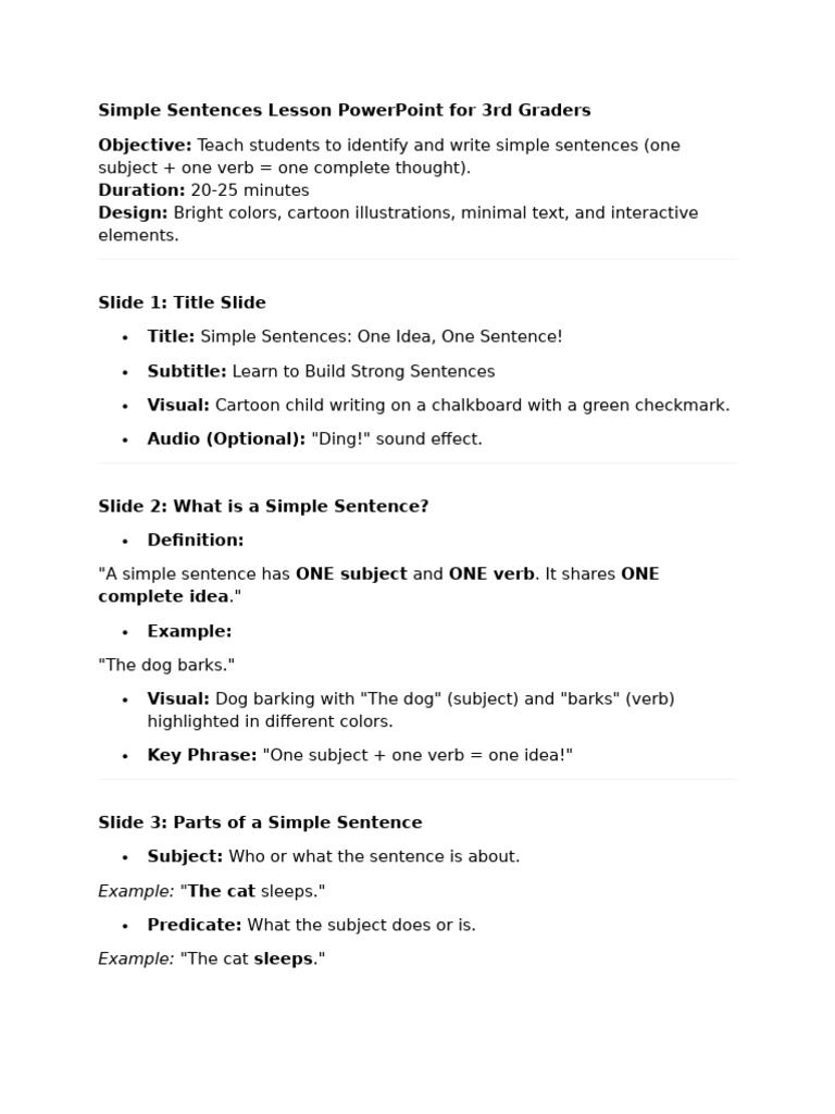 Simple Sentences Lesson PowerPoint For 3rd Graders | PDF | Subject ...
