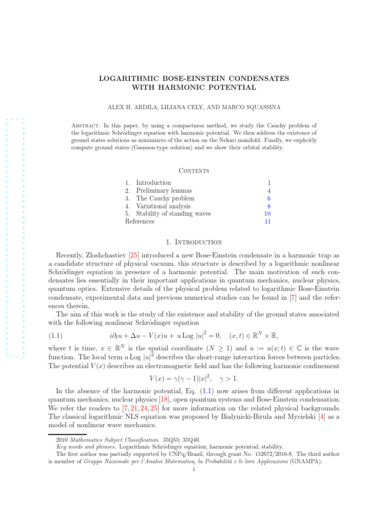 Logarithmic Bose-Einstein Condensates | PDF | Schrödinger Equation ...