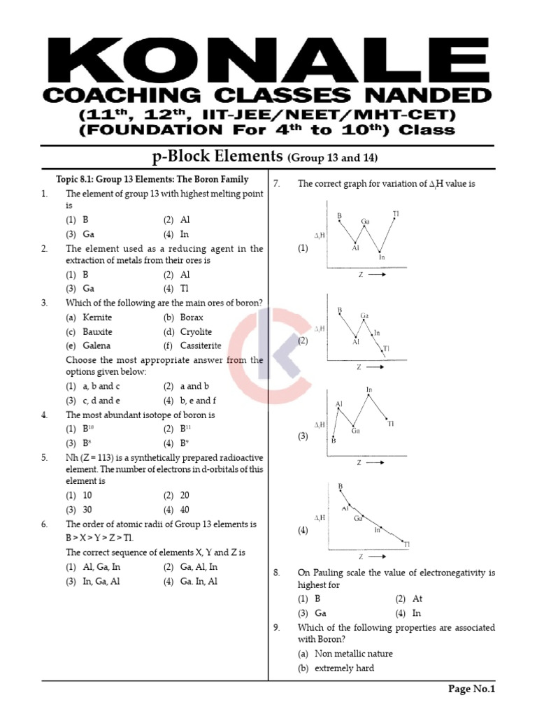 04 - P-Block Elements (Group 13 and 14) | PDF | Silicon | Chemical ...