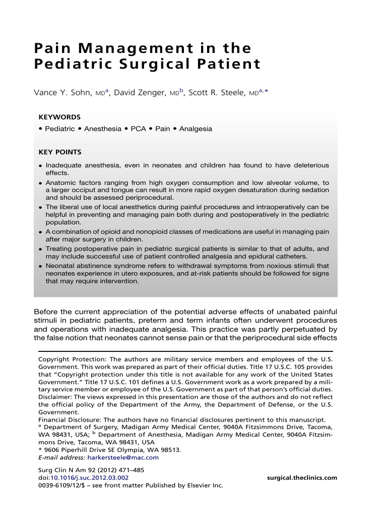 Pain Management in The Pediatric Surgical Patient | PDF | Pain ...