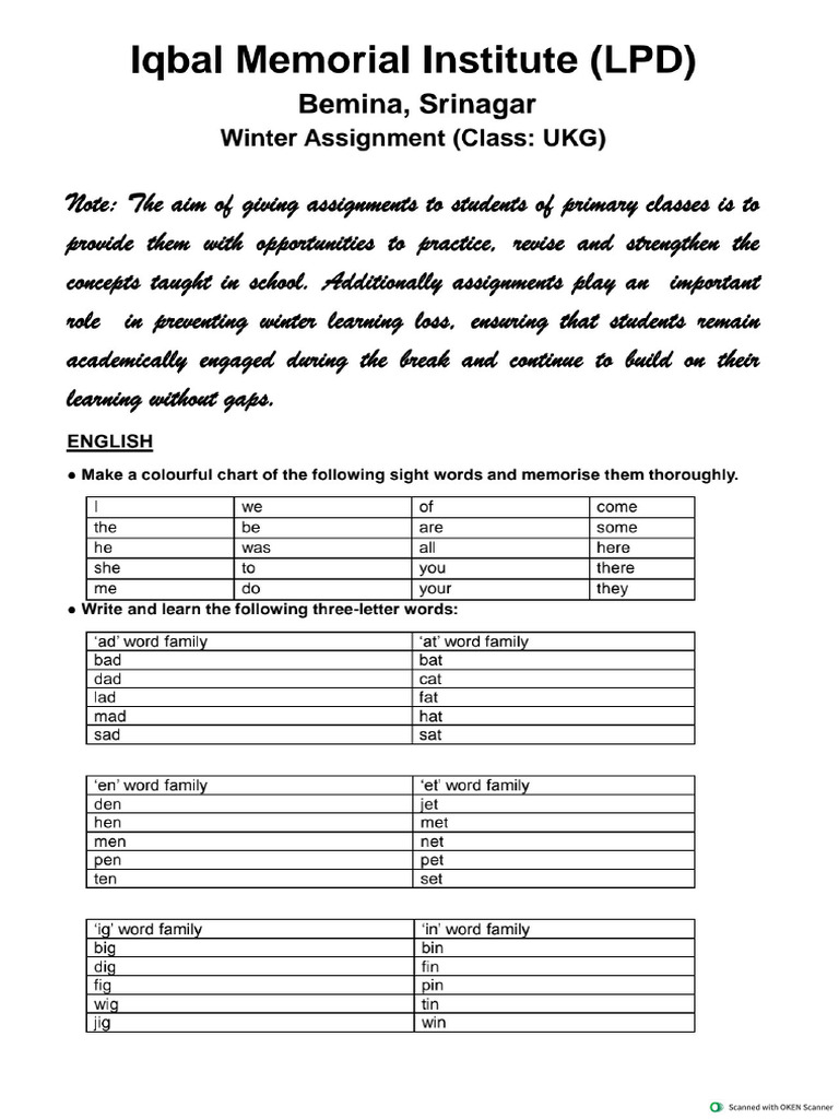 WinterassignmentforUKG 2025-26-2 | PDF