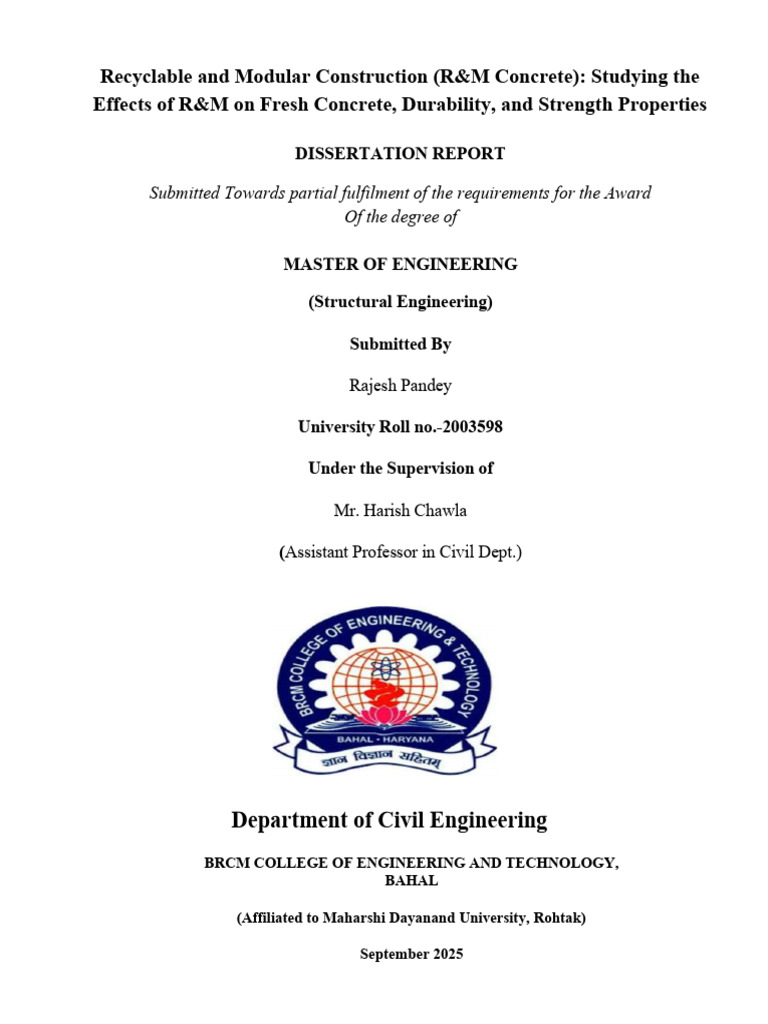Thesis Final -Rajesh Pandey Dated 15-09!2!25 | PDF | Concrete | Cement