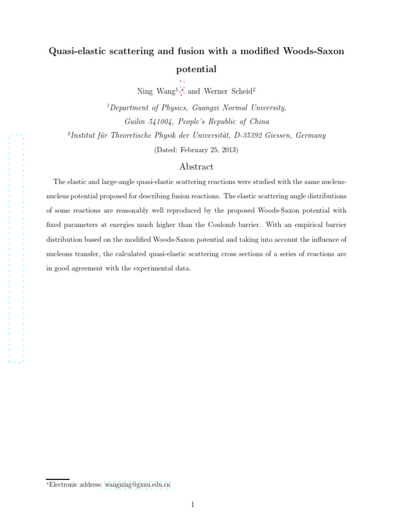 Quasi-elastic scattering and fusion with a modified Woods-Saxon | PDF ...