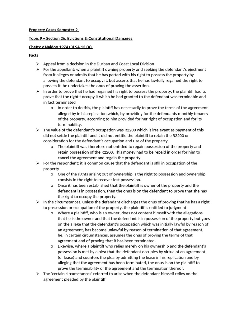 Section 26, Evictions & Constitutional Damages Case Summaries | PDF ...