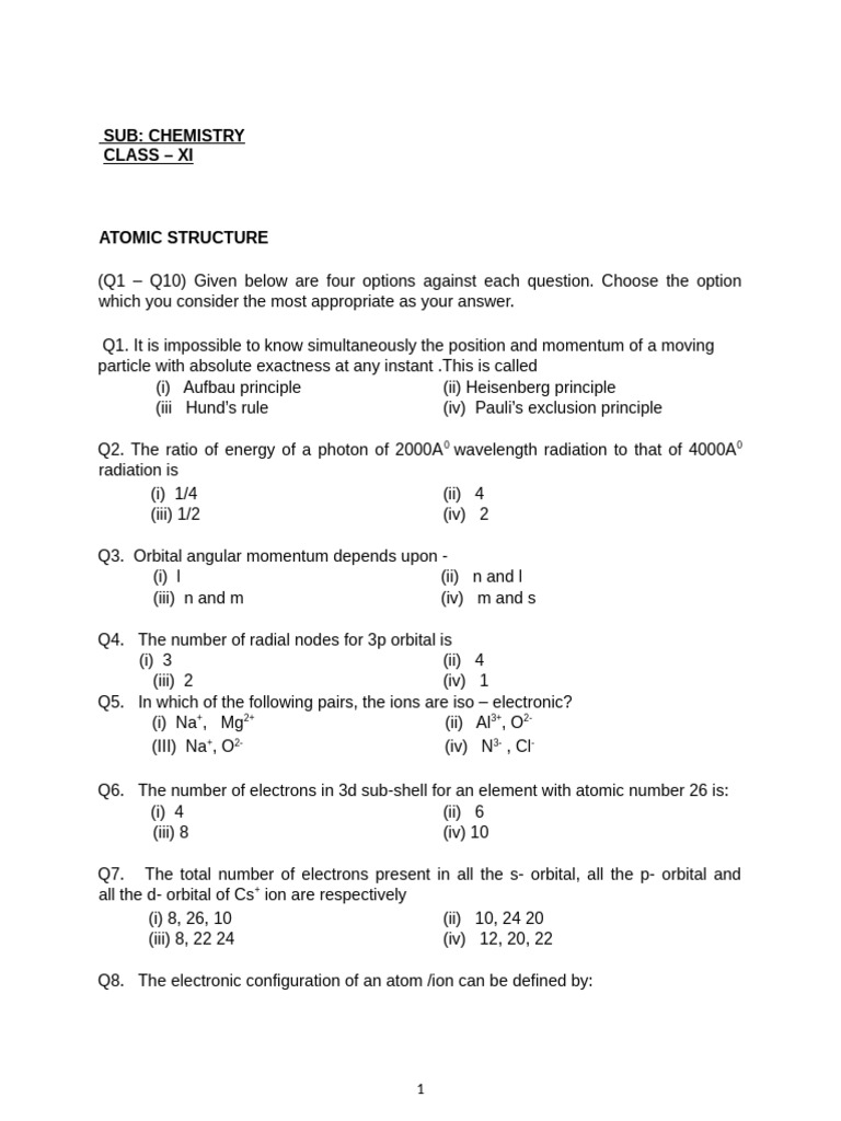 Class XI Chemistry Structure of Atom | PDF | Atomic Orbital | Electron