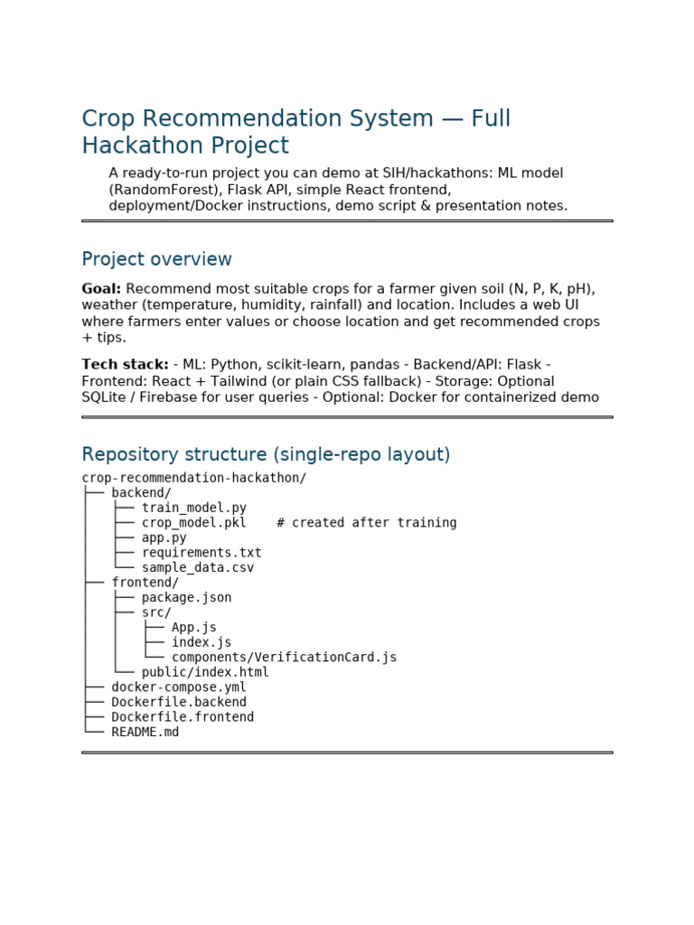 Crop Recommendation Hackathon Project | PDF | Software Engineering ...