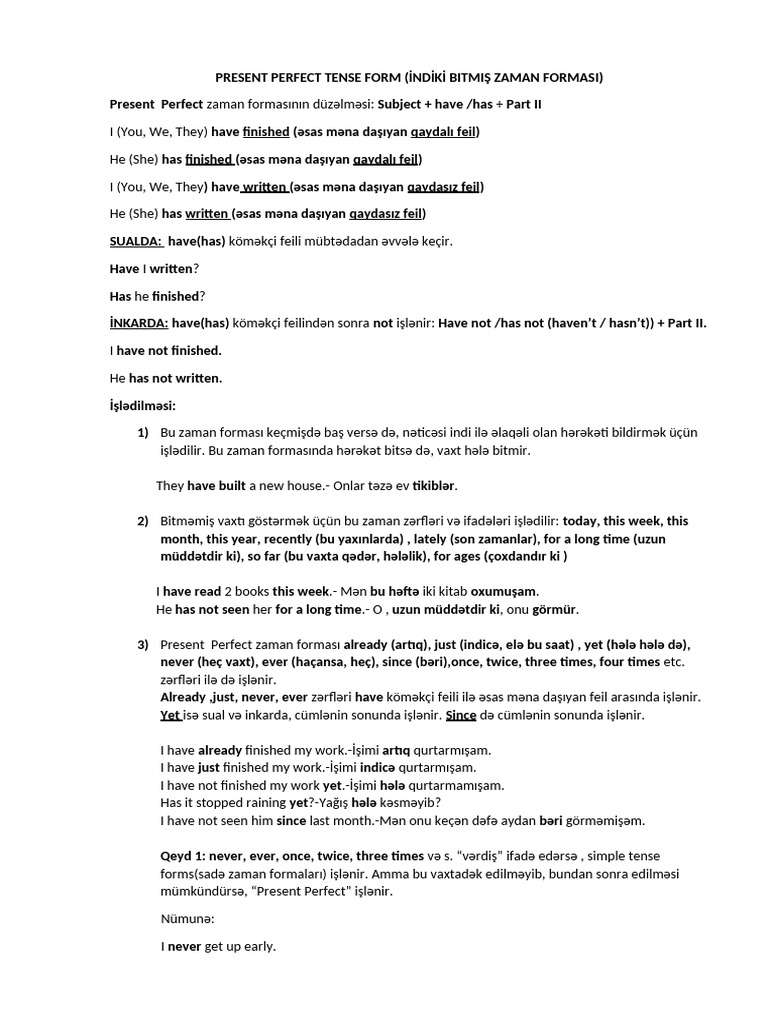 Present Perfect Tense Form | PDF